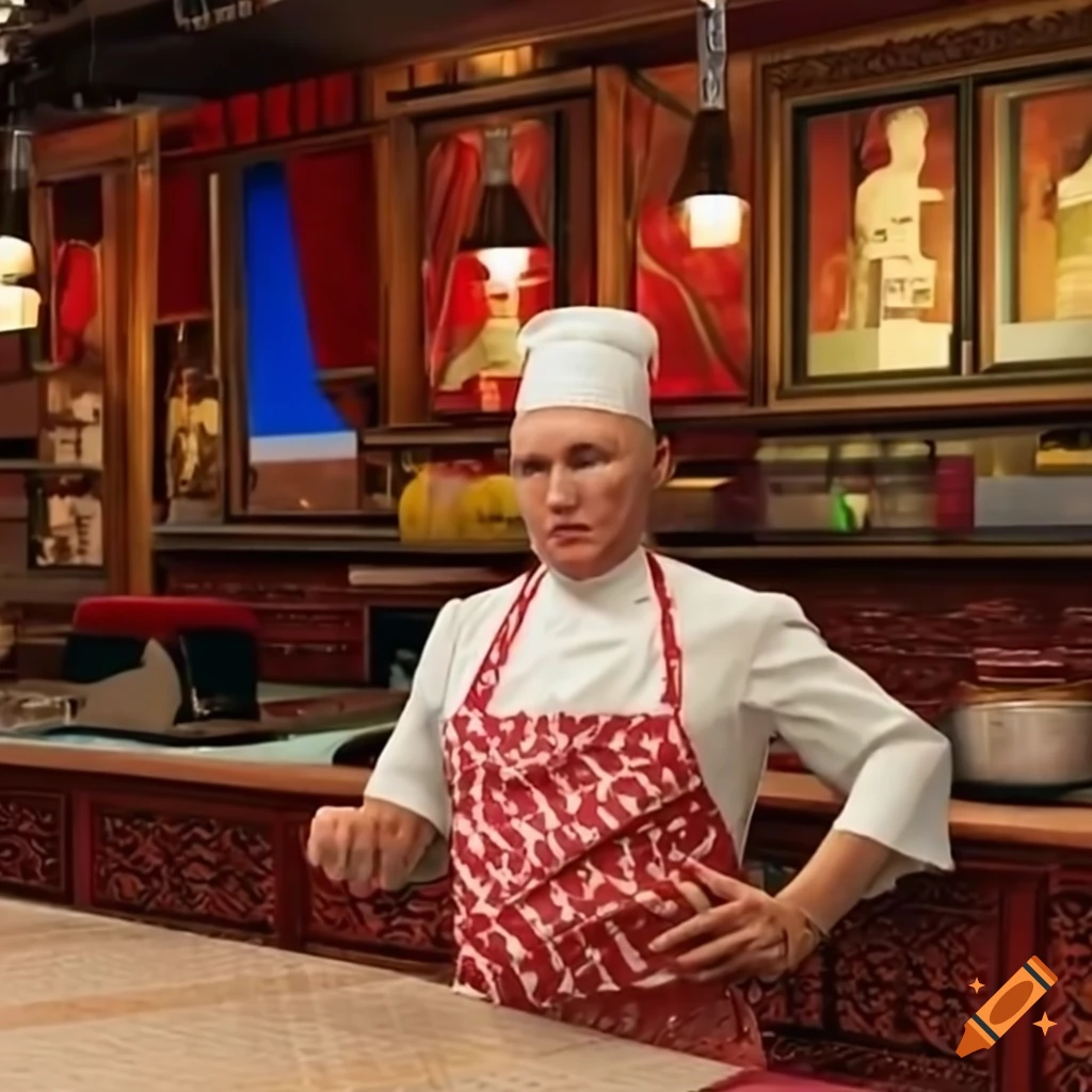 Satirical image of putin as a chef at cora restaurant