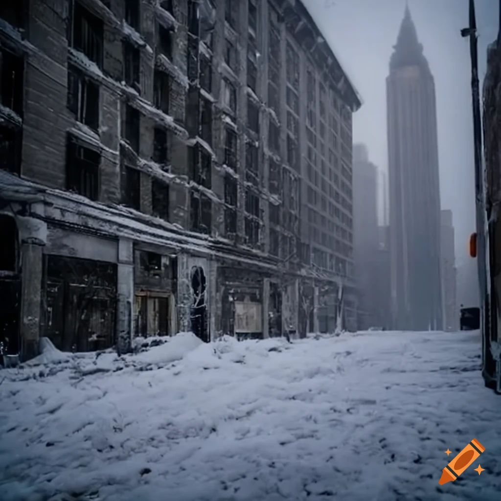 Image of a snowstorm in a post-apocalyptic city