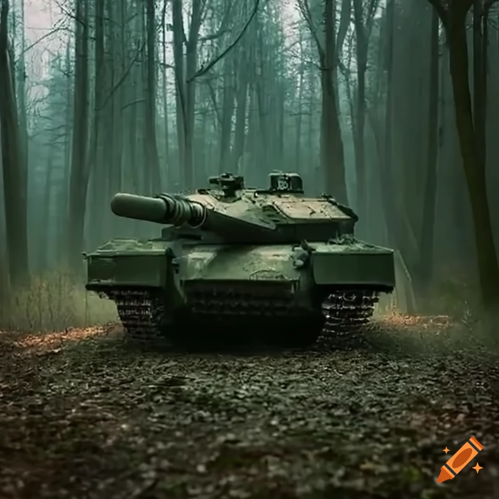 Battle tank in a dense forest