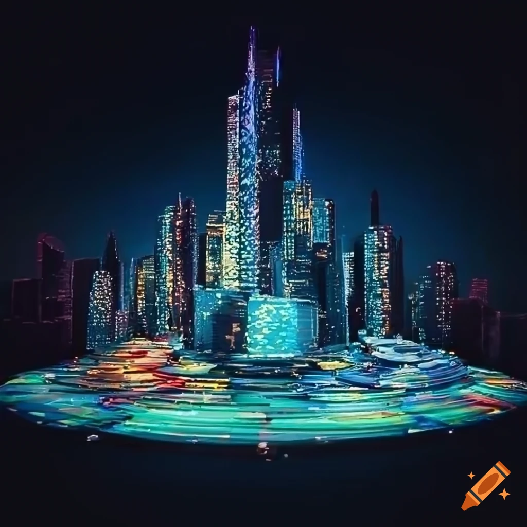 Modern city skyline with skyscrapers spelling rt edits on Craiyon