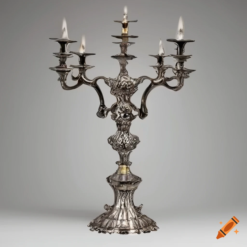Intricate silver candelabrum oil lamp on Craiyon