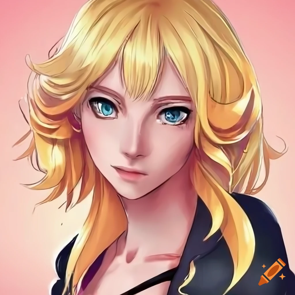 Anime Girl With Blonde Hair Emerald Green Eyes And Pink Sleeveless 3604