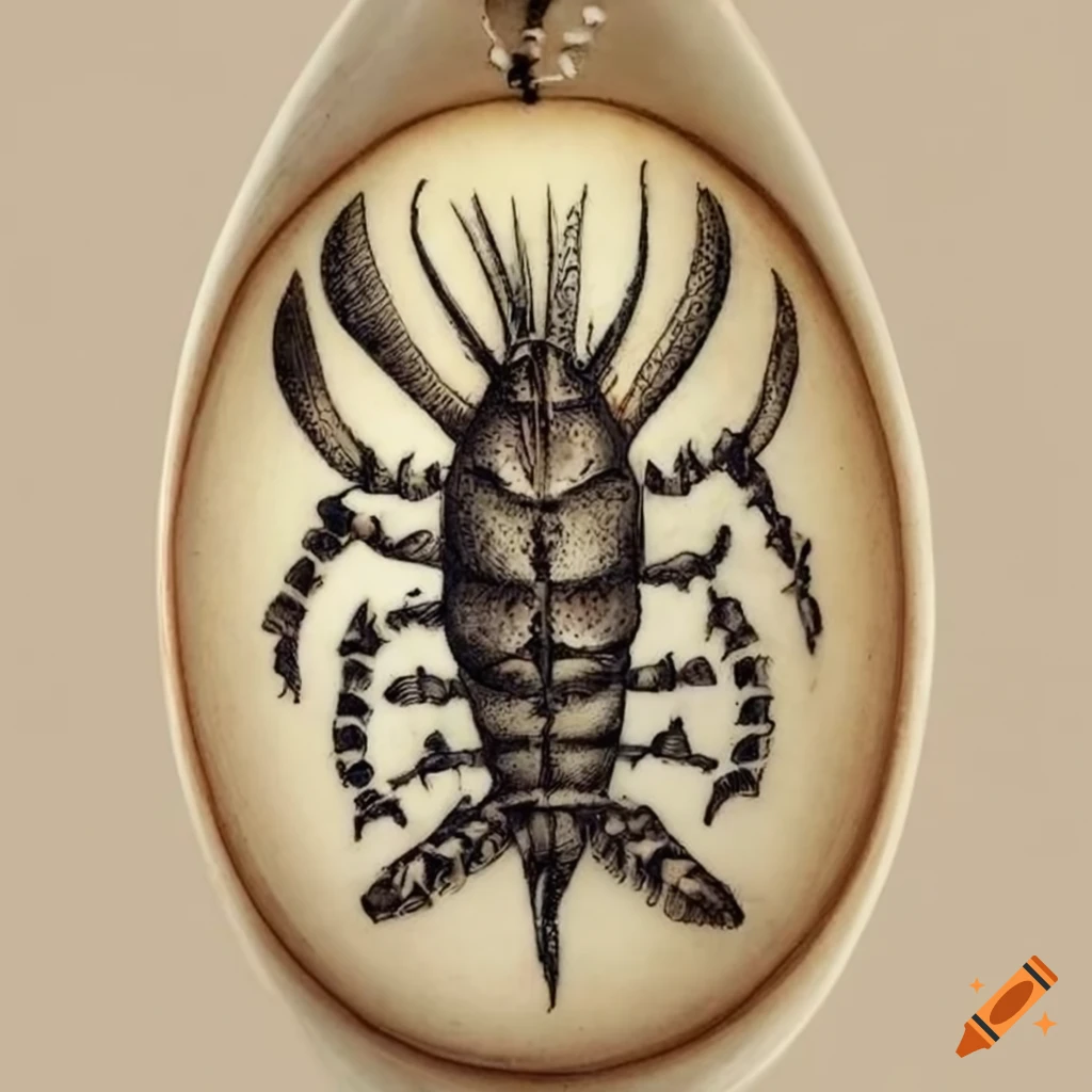 Scrimshaw drawing of a lobster on ivory on Craiyon