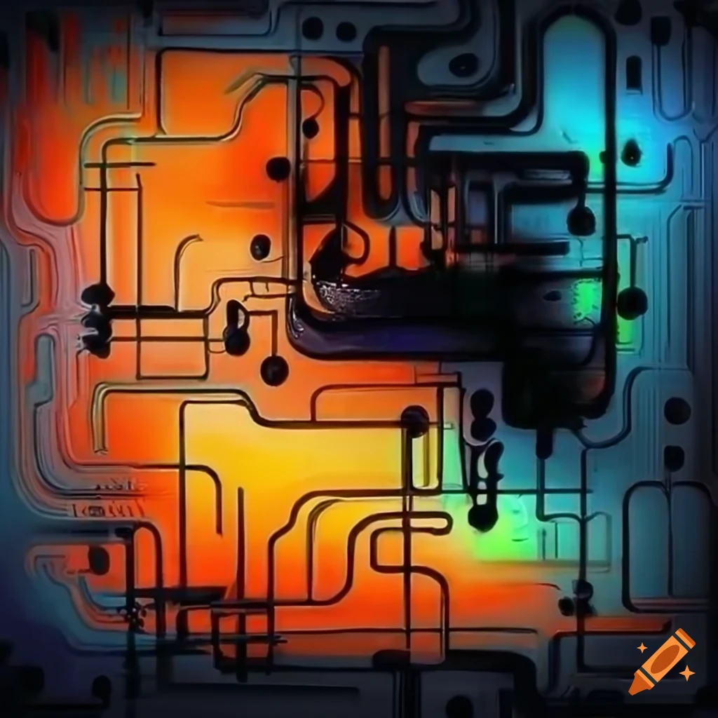 Abstract painting of electrical current in a circuit board on Craiyon