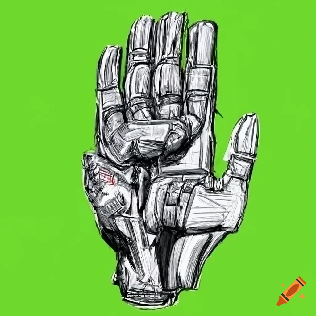 Sci-fi sketch of a heavy-duty metal hand