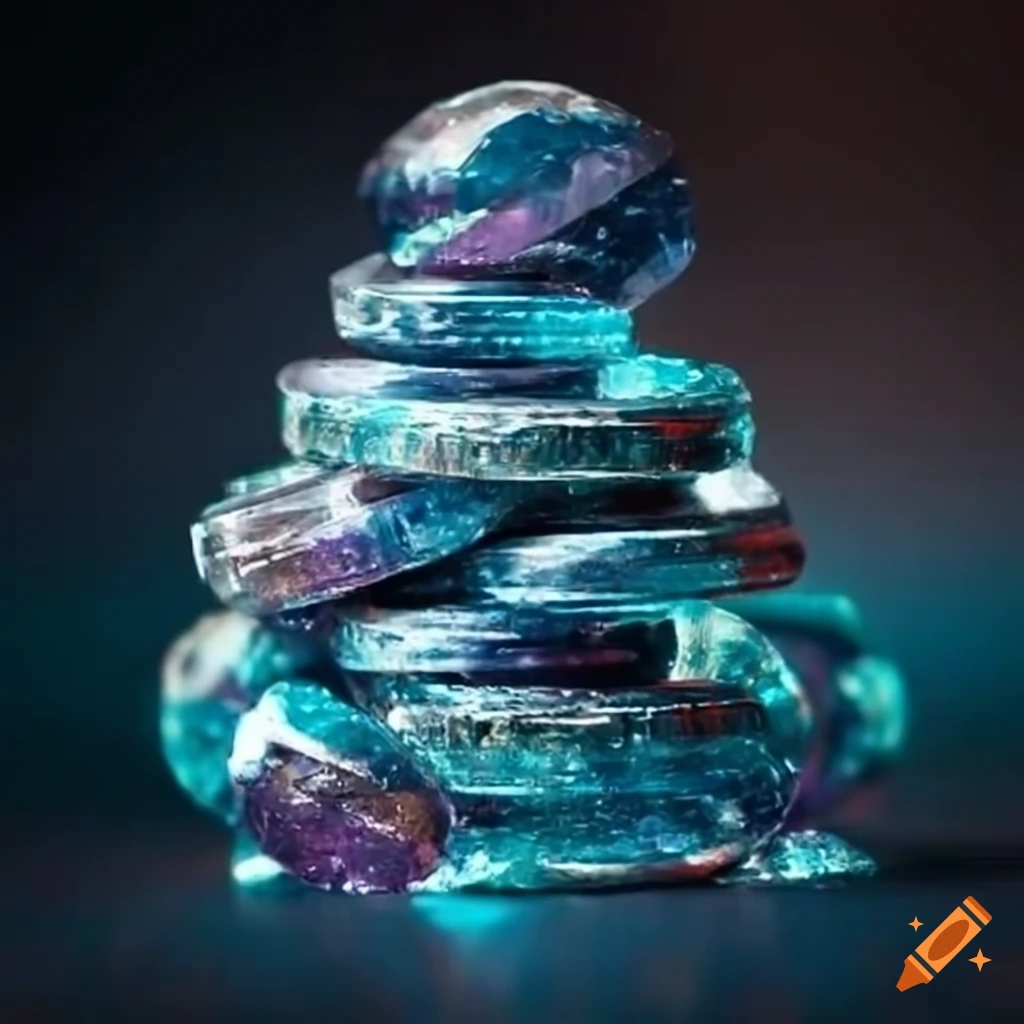 Stack of magical crystal coins on Craiyon
