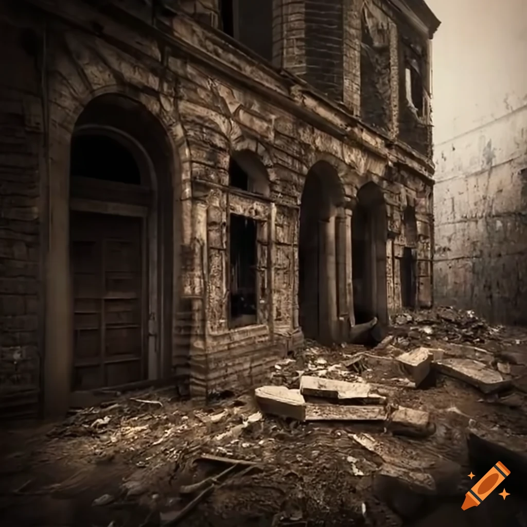 Photograph of an abandoned city with stone structures