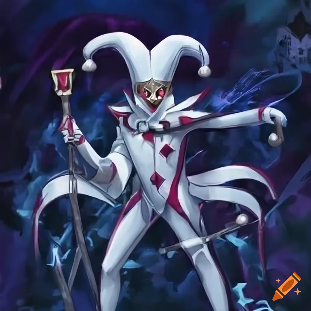 YuGiOh card of a masked jester with a scythe on Craiyon