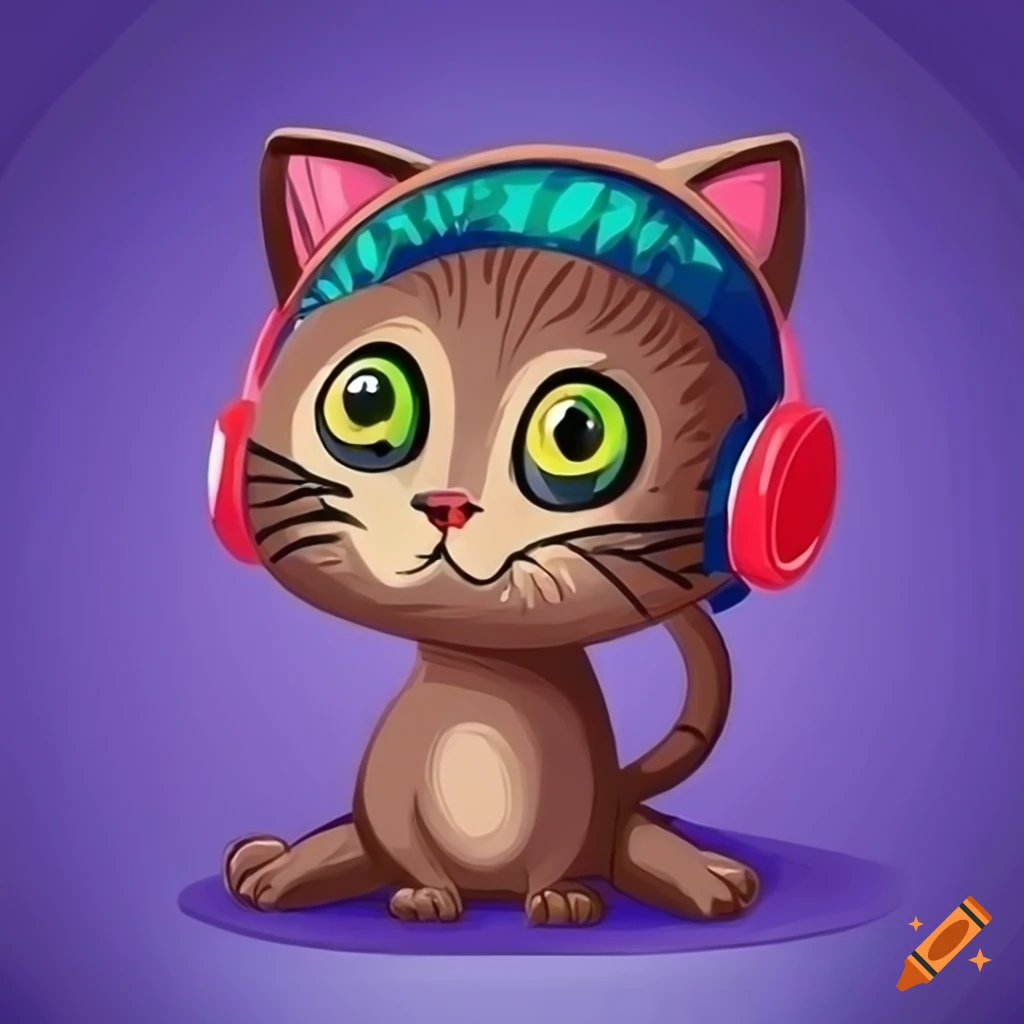 Cartoon art of a cat wearing headphones
