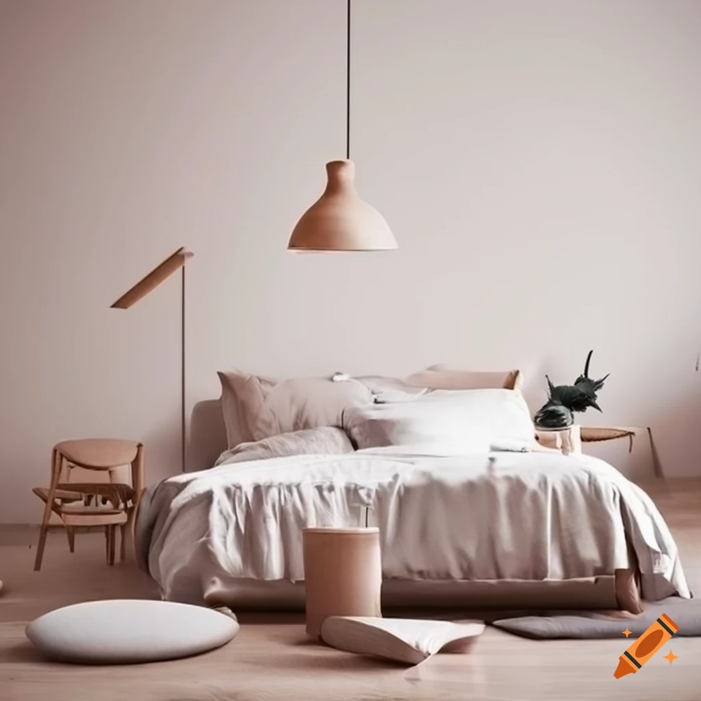 Scandinavian style bedroom with a focus on the bed on Craiyon