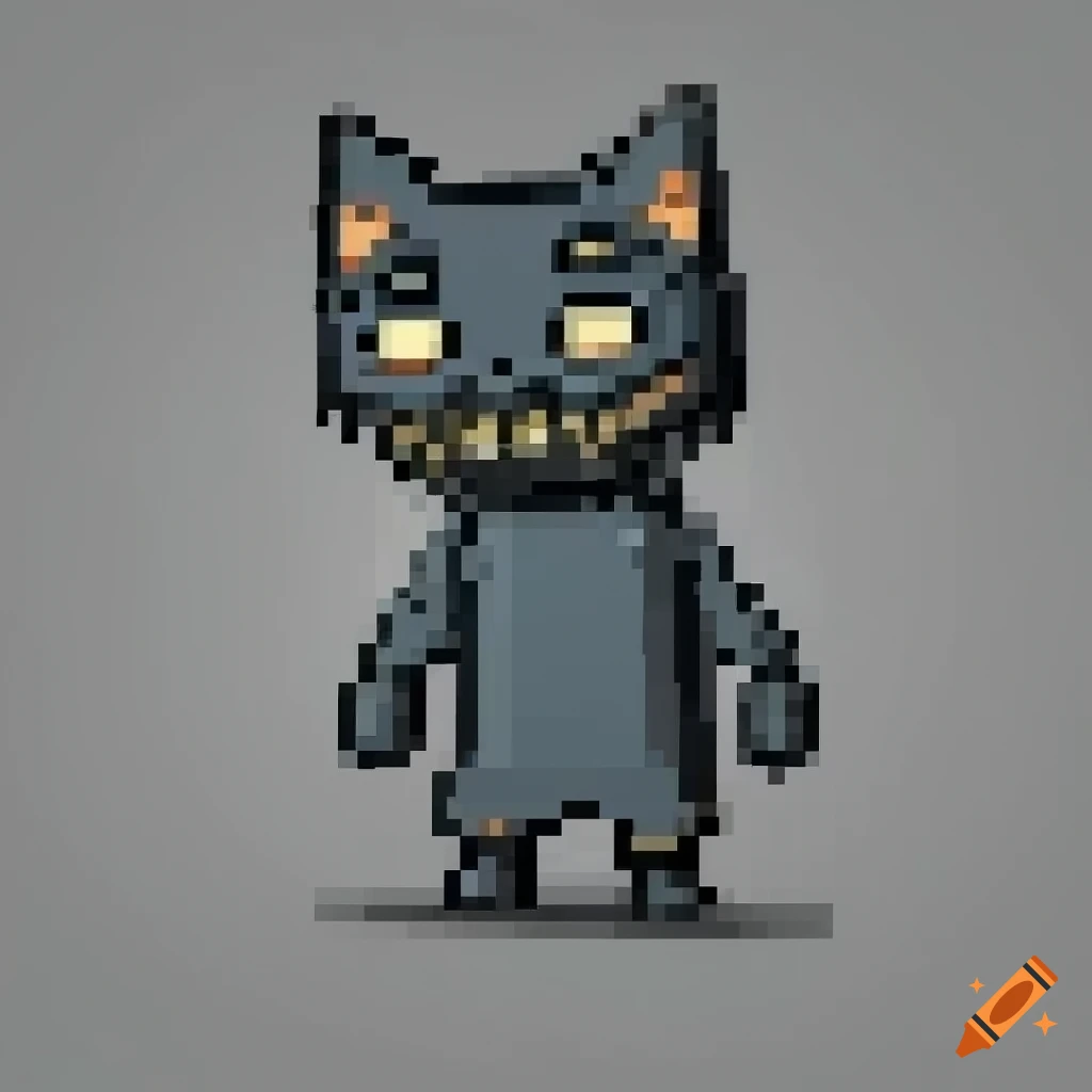 A pixel art sprite of a grey zombie with horns hunched over from afar ...