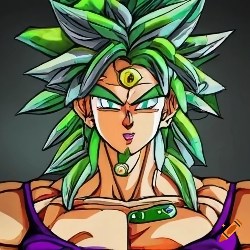Stained glass artwork of broly