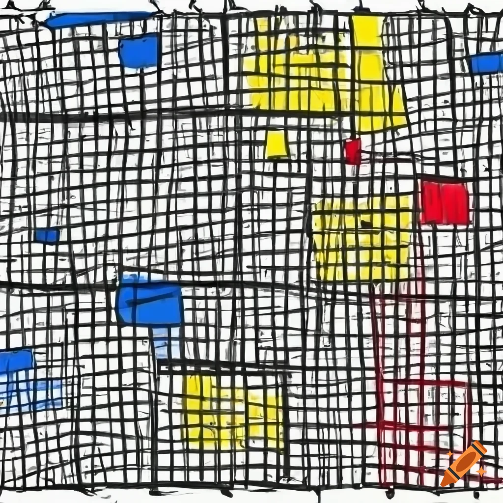 Black and white street map with colored squares