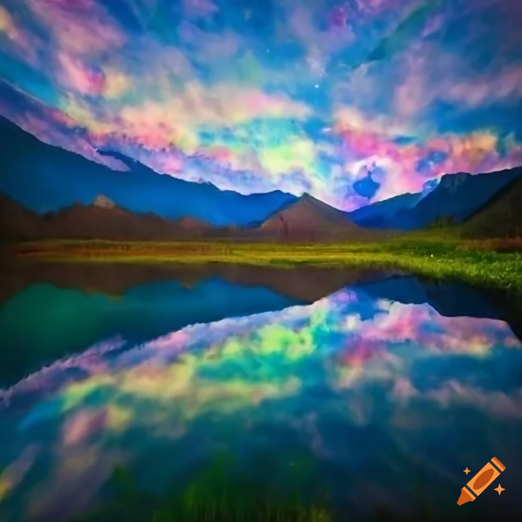 Colorful huts reflected in a peaceful pond