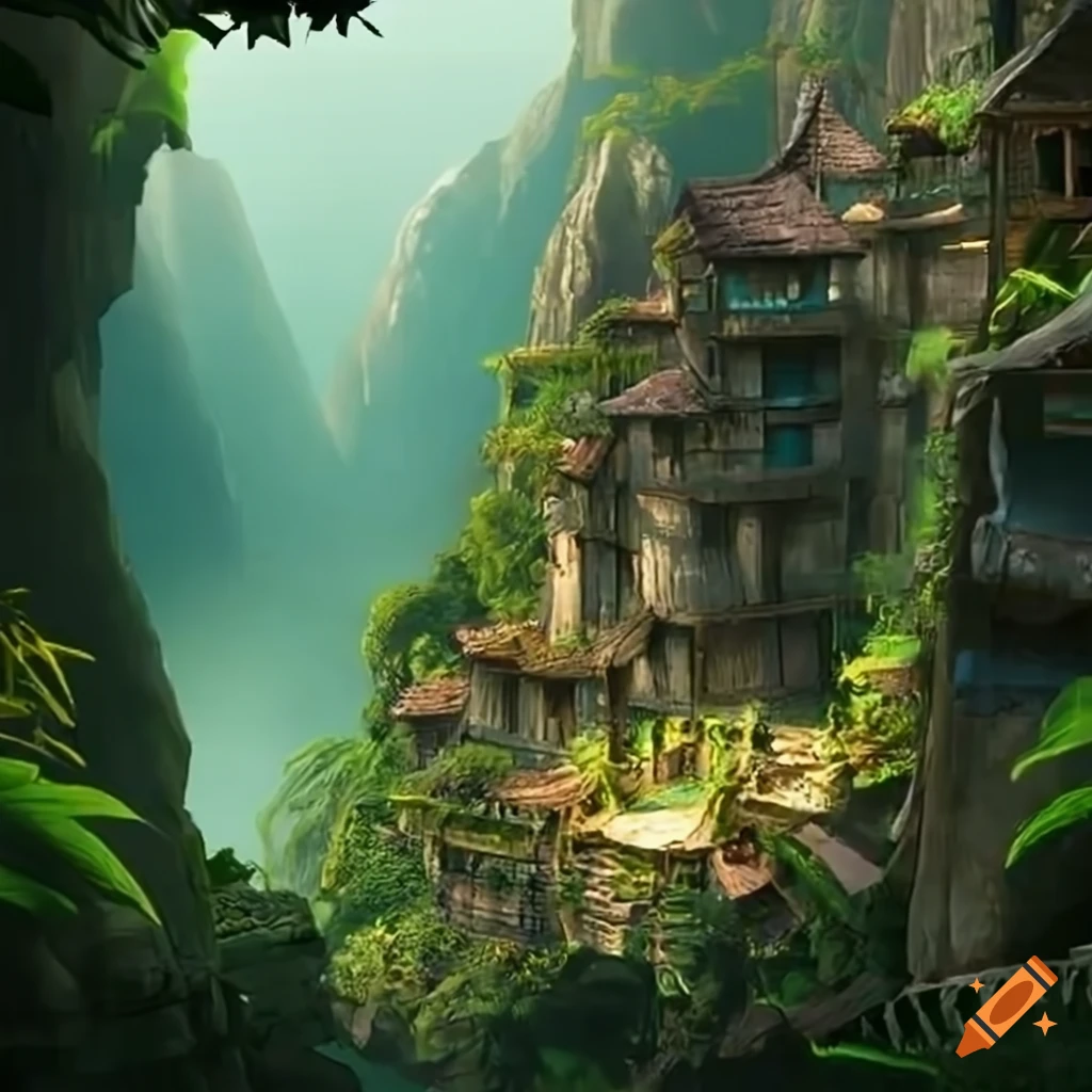 Jungle village on a cliffside