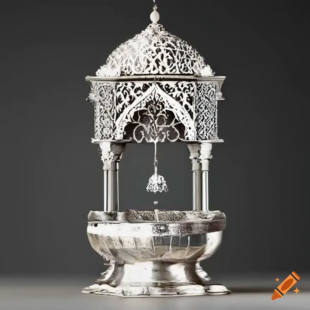 Silver ornamental islamic balcony with a fountain