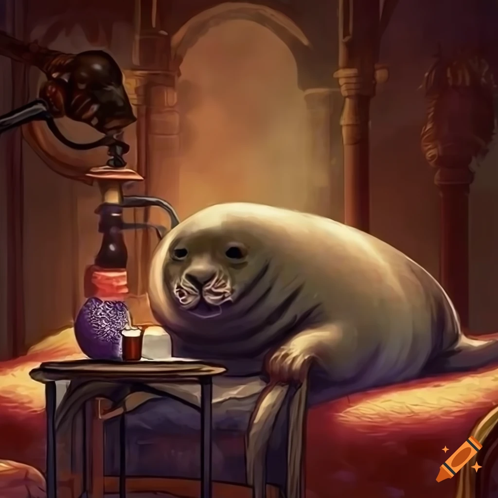 Digital art of a leopard seal in a medieval fantasy setting on Craiyon