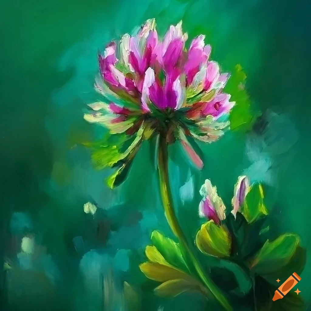 Oil painting of clover flowers with intricate details on Craiyon
