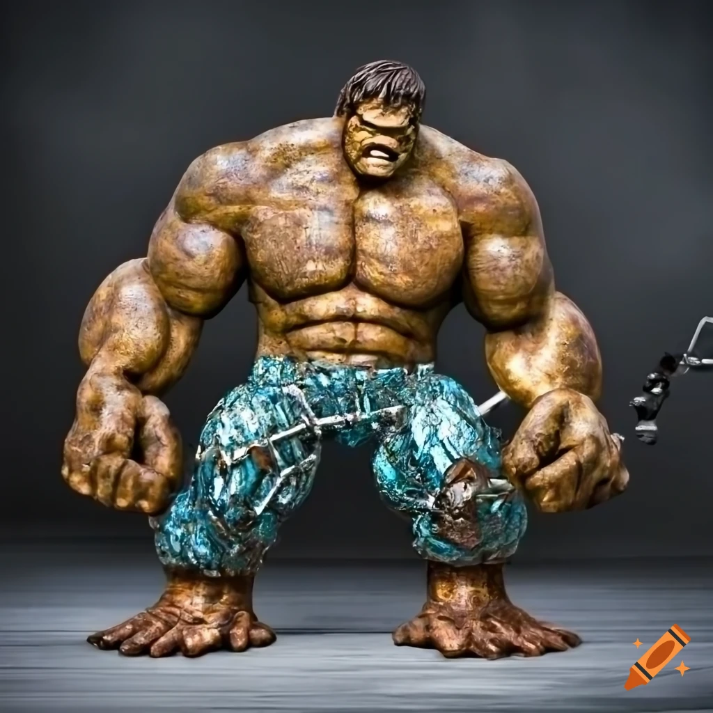 Sculpture of Hulk made from recycled objects on Craiyon