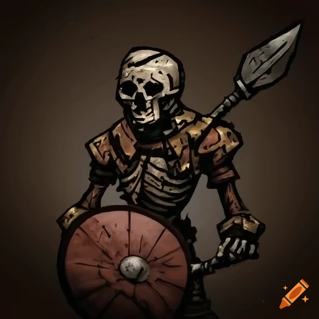 Detailed artwork of a skeleton warrior with a spear and shield on Craiyon
