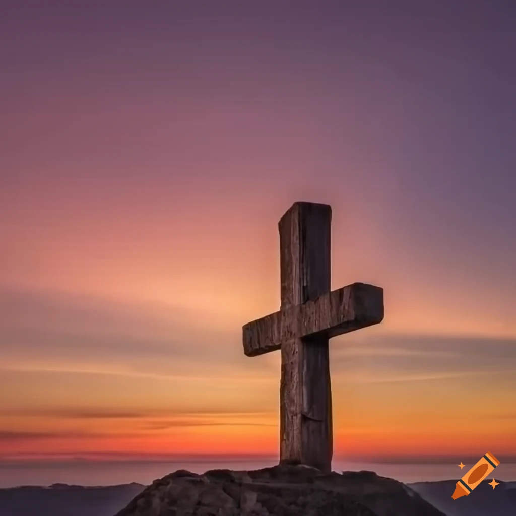 Sunset with a cross and bright light