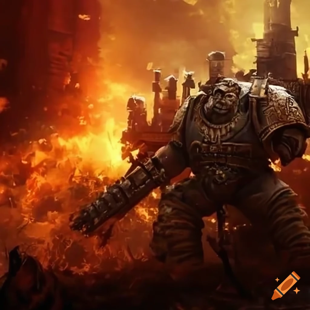 Fantasy battlefield engulfed in flames