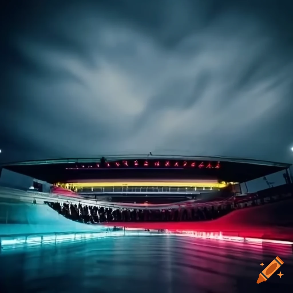 Illuminated stadium race track on Craiyon