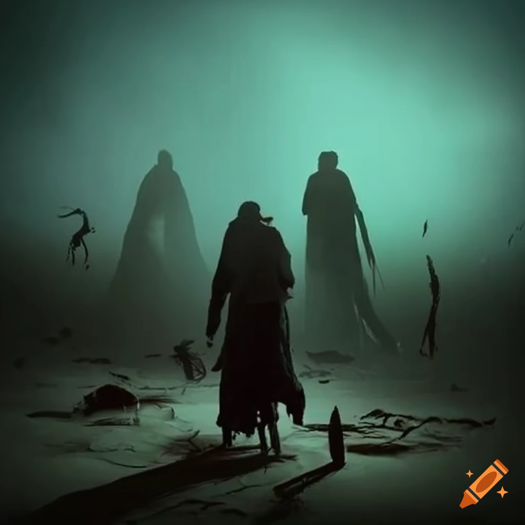 Image of a misty zombie apocalypse in a desert on Craiyon