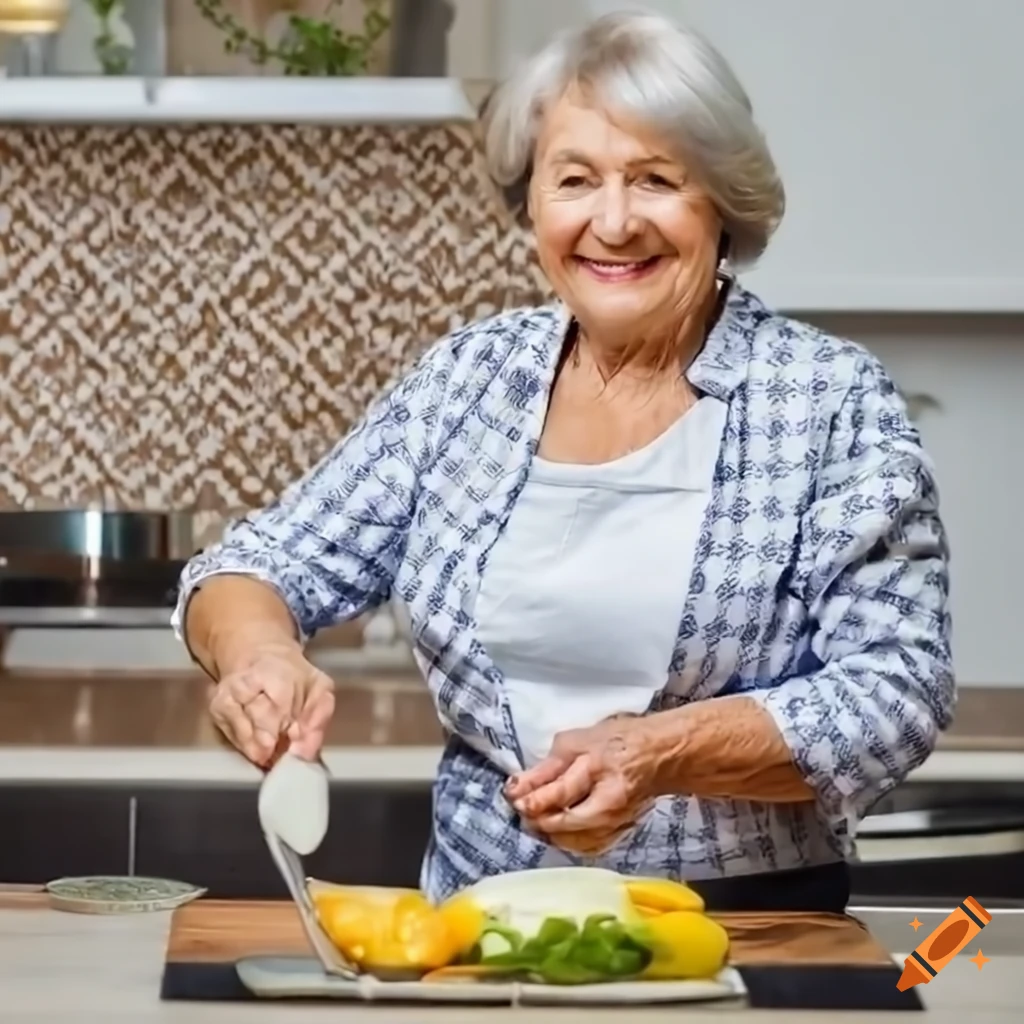 Close up of an old woman cooking in a kitchen on Craiyon
