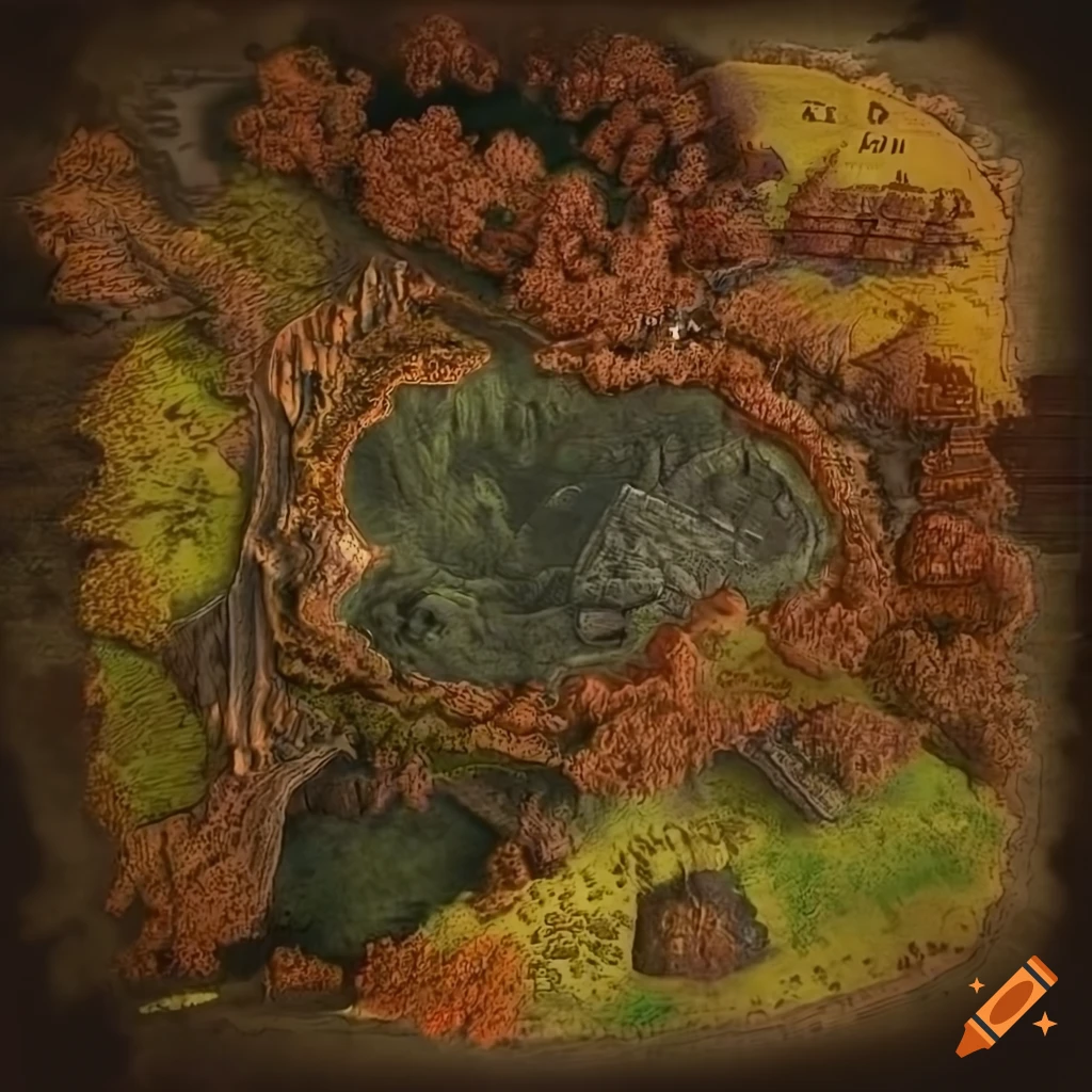 Hyperrealistic 3D map of autumn fantasy realm on Craiyon