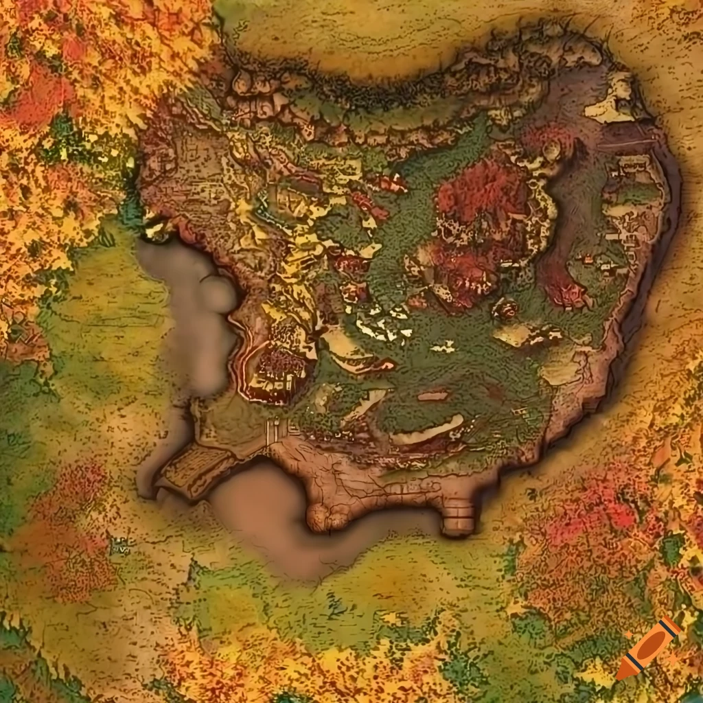 Hyperrealistic 3D map of autumn fantasy realm on Craiyon