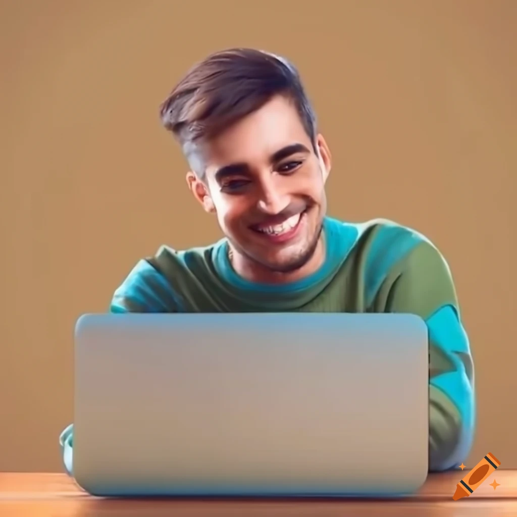 Man typing on a laptop with a smile