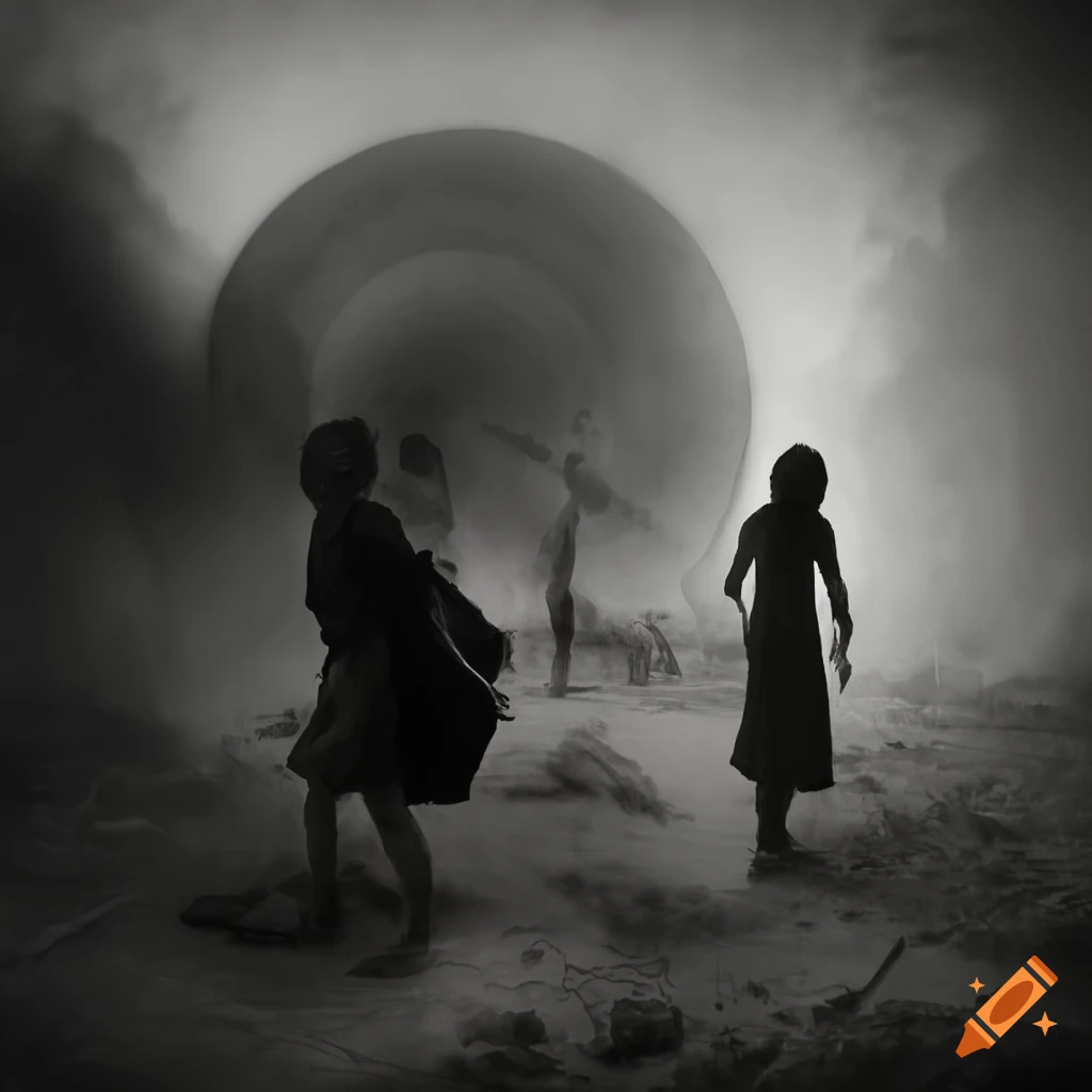 Dramatic artwork depicting the chaos of the great tribulation