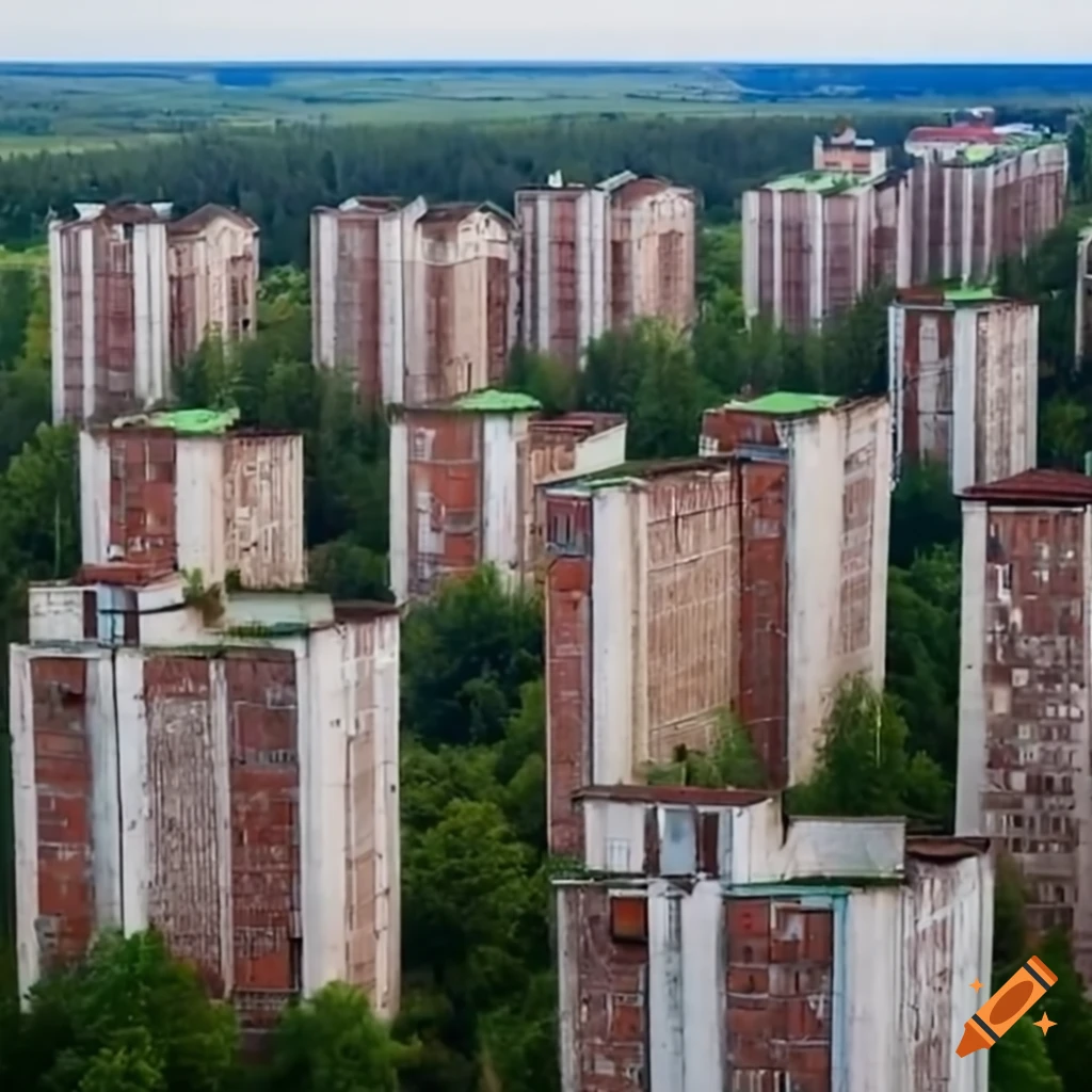 Bird's eye view of a city with soviet-era panel houses