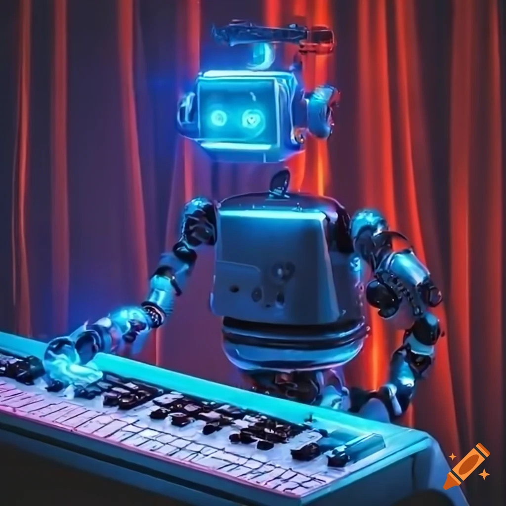 Robot playing keyboard with laser lights