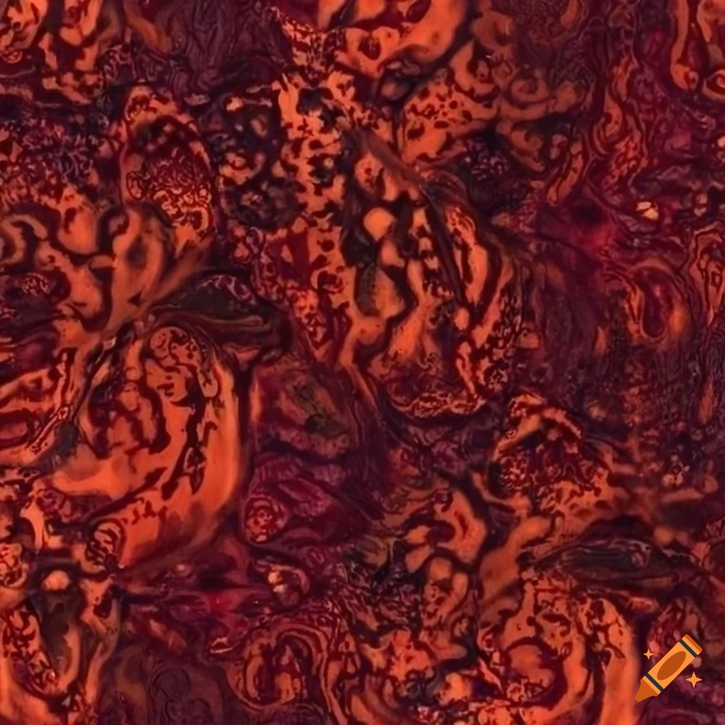 Fabric with burgundy and orange acid splotch patterns on Craiyon