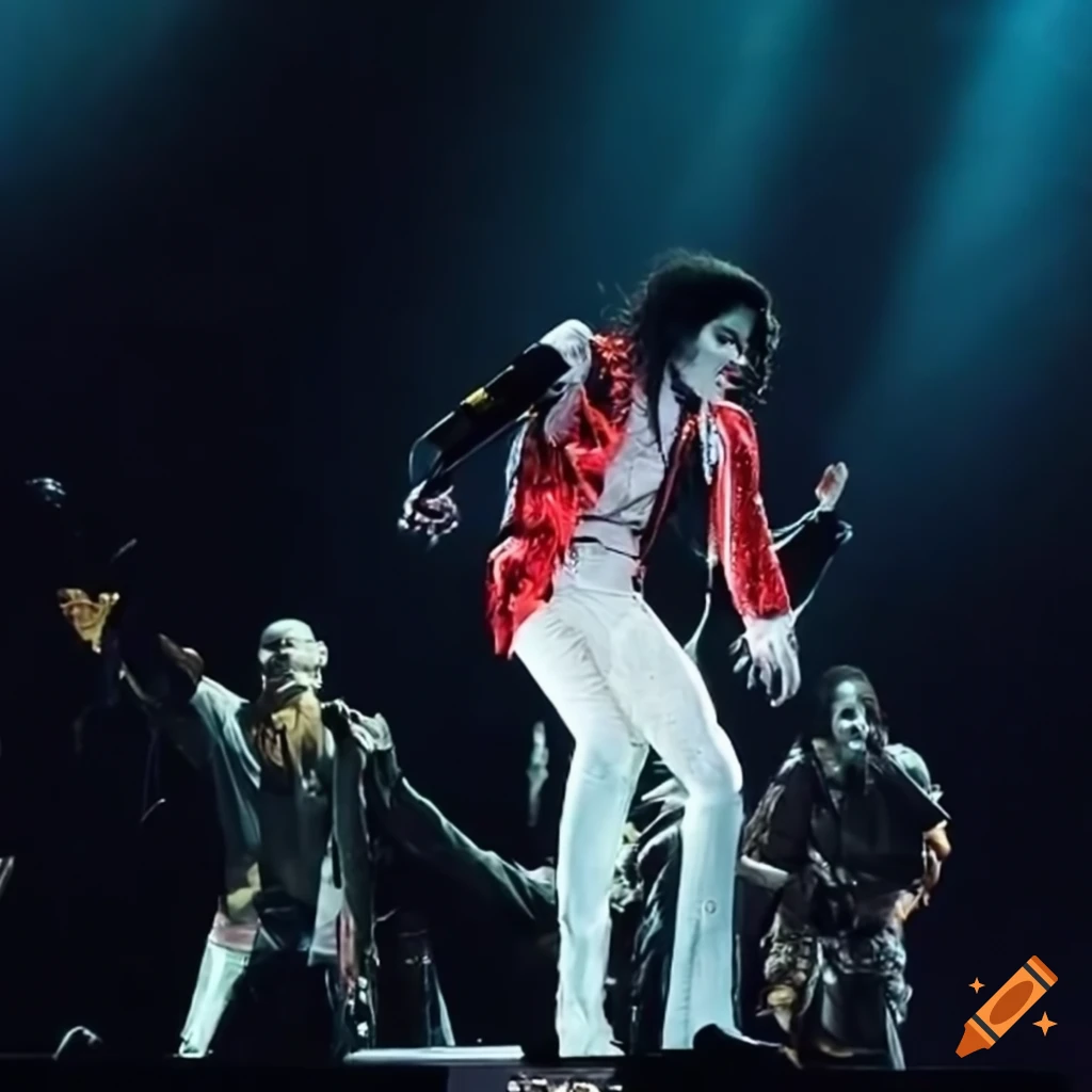 Michael Jackson Performing Thriller On Stage With Green Lights On Craiyon