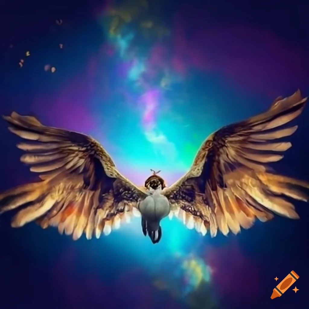 Fantasy artwork of a winged cat flying