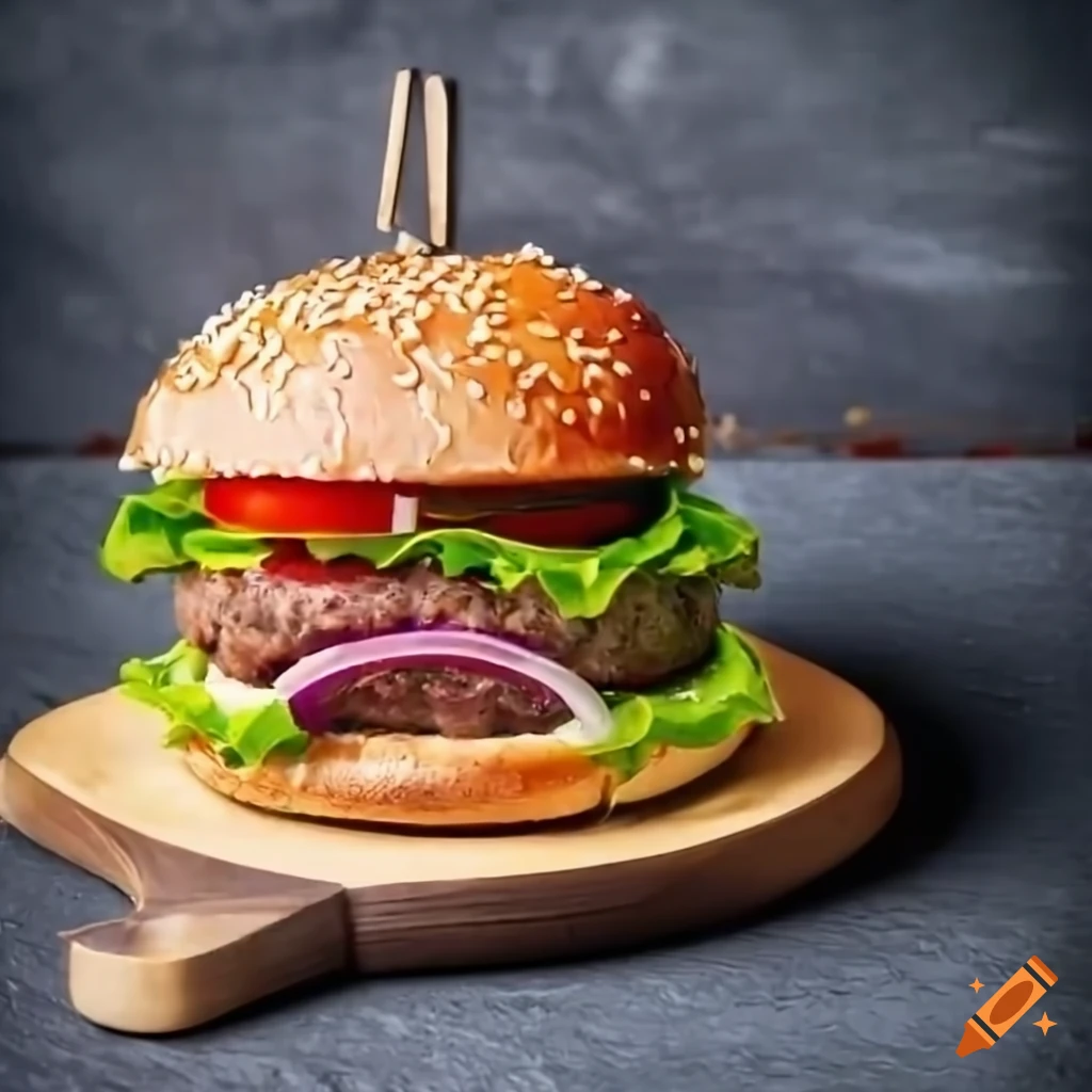 Delicious homemade hamburger with a steak patty on Craiyon