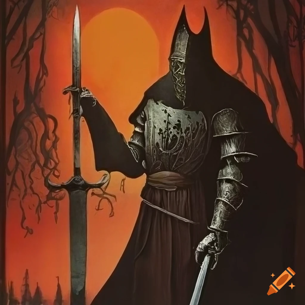 Dark fantasy book cover featuring a knight with a sword