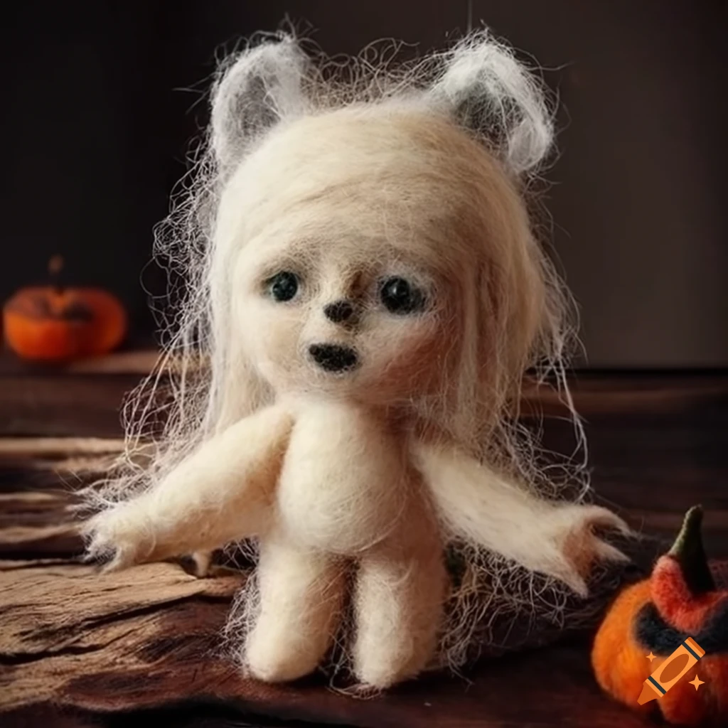 Felted wool creatures in halloween costumes