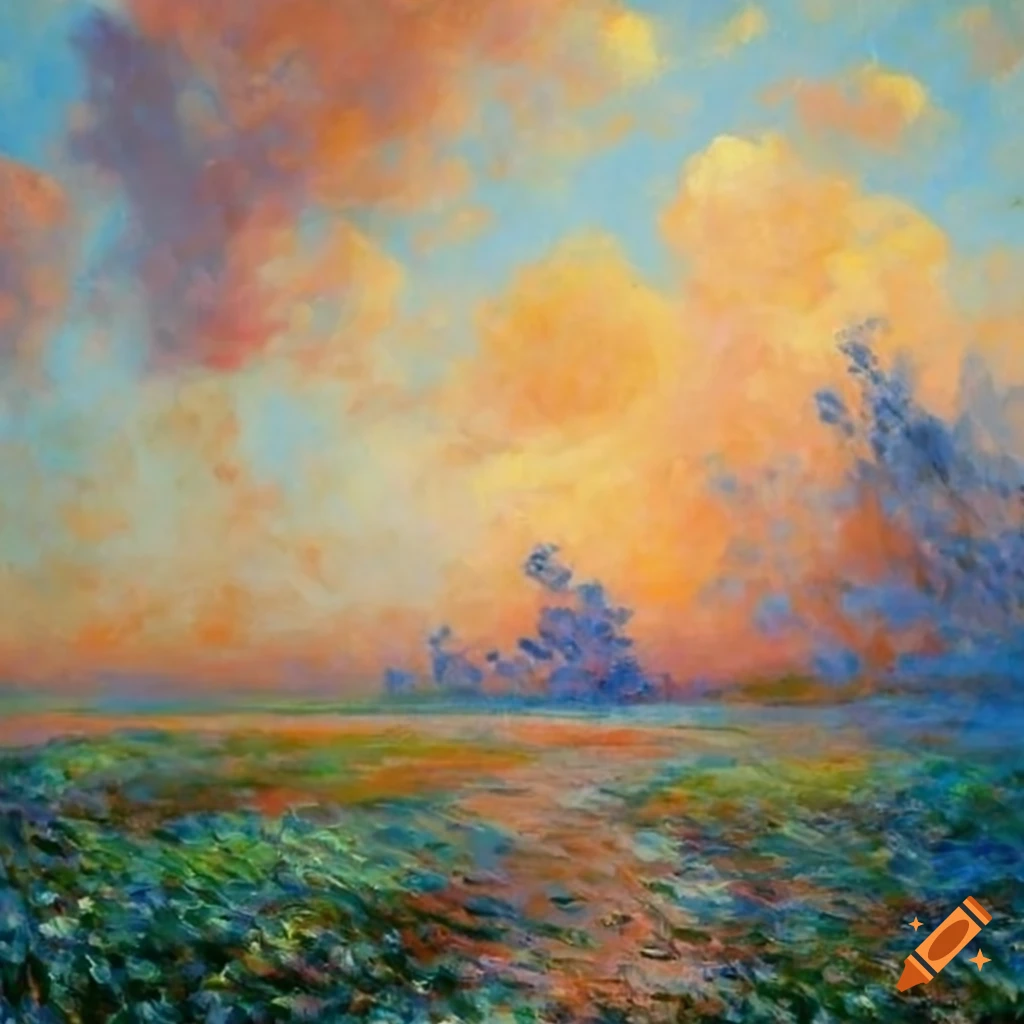 Monet-inspired artwork of flowers under a beautiful sky