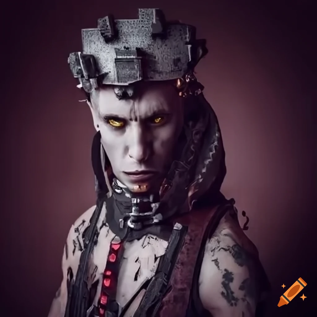 Photorealistic skinny male cyborg with a vicar's collar on Craiyon