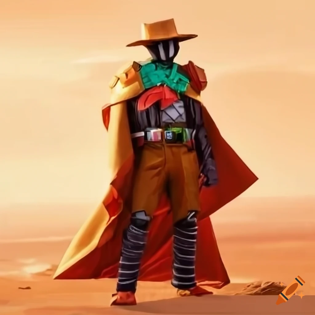 Wild west kamen rider with a large hat and poncho