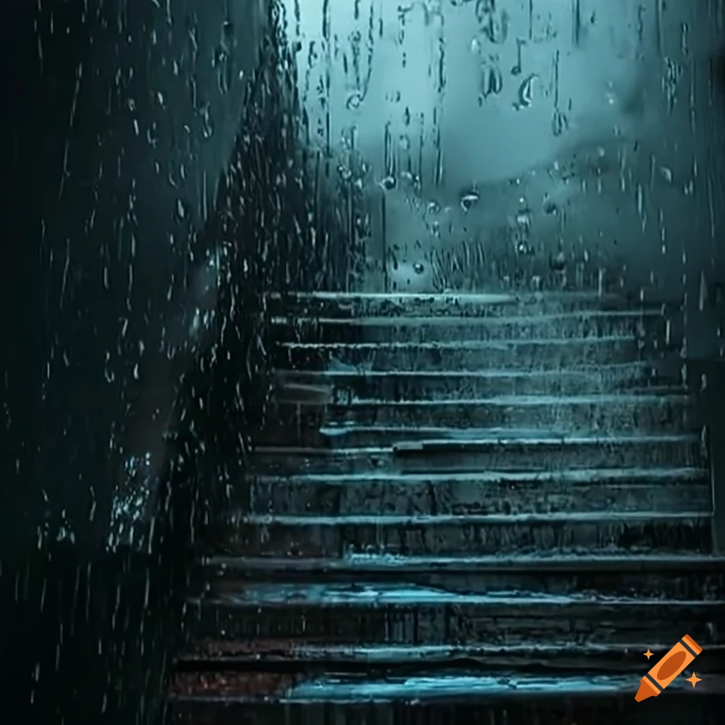 Wet stairs in the rain