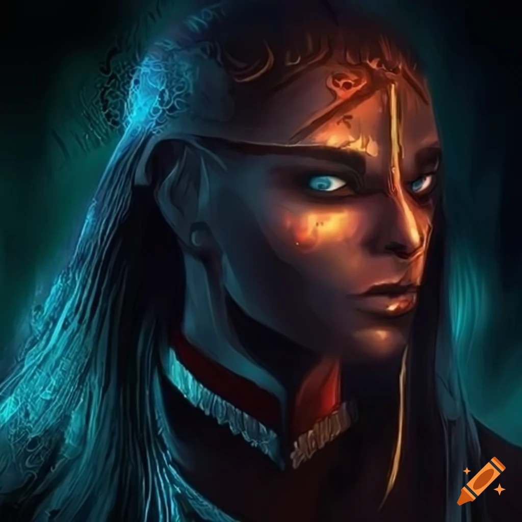 Black non binary warrior with blue eyes