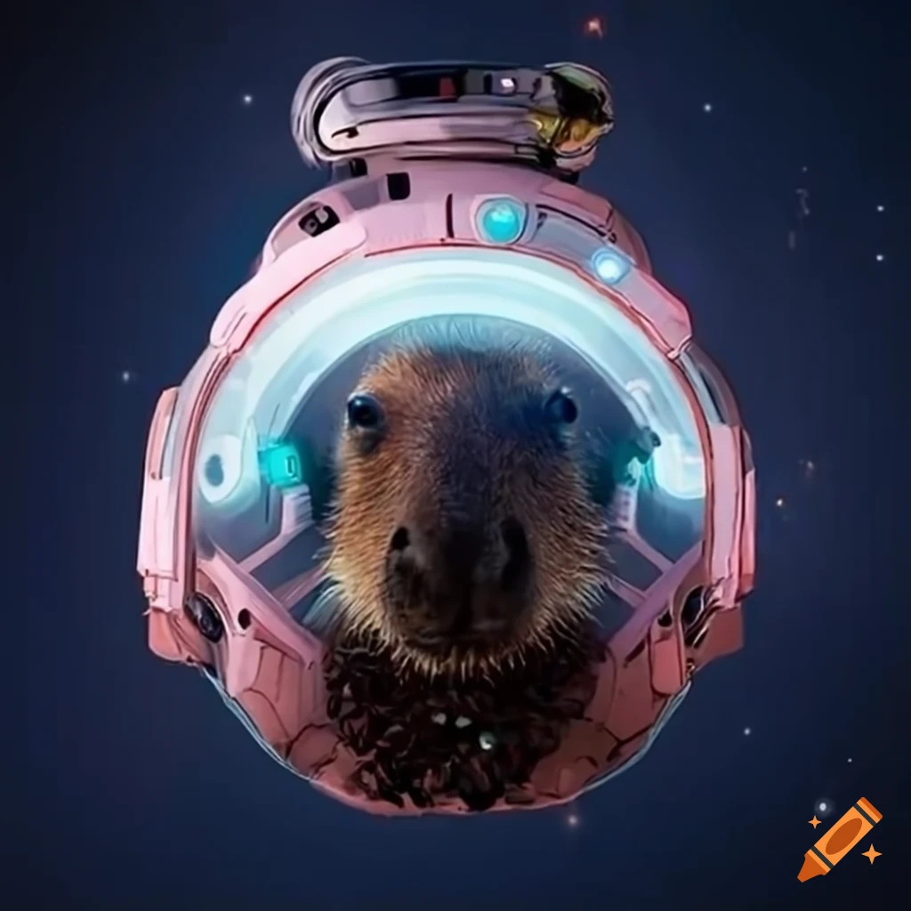 Capybara cyborg floating in space