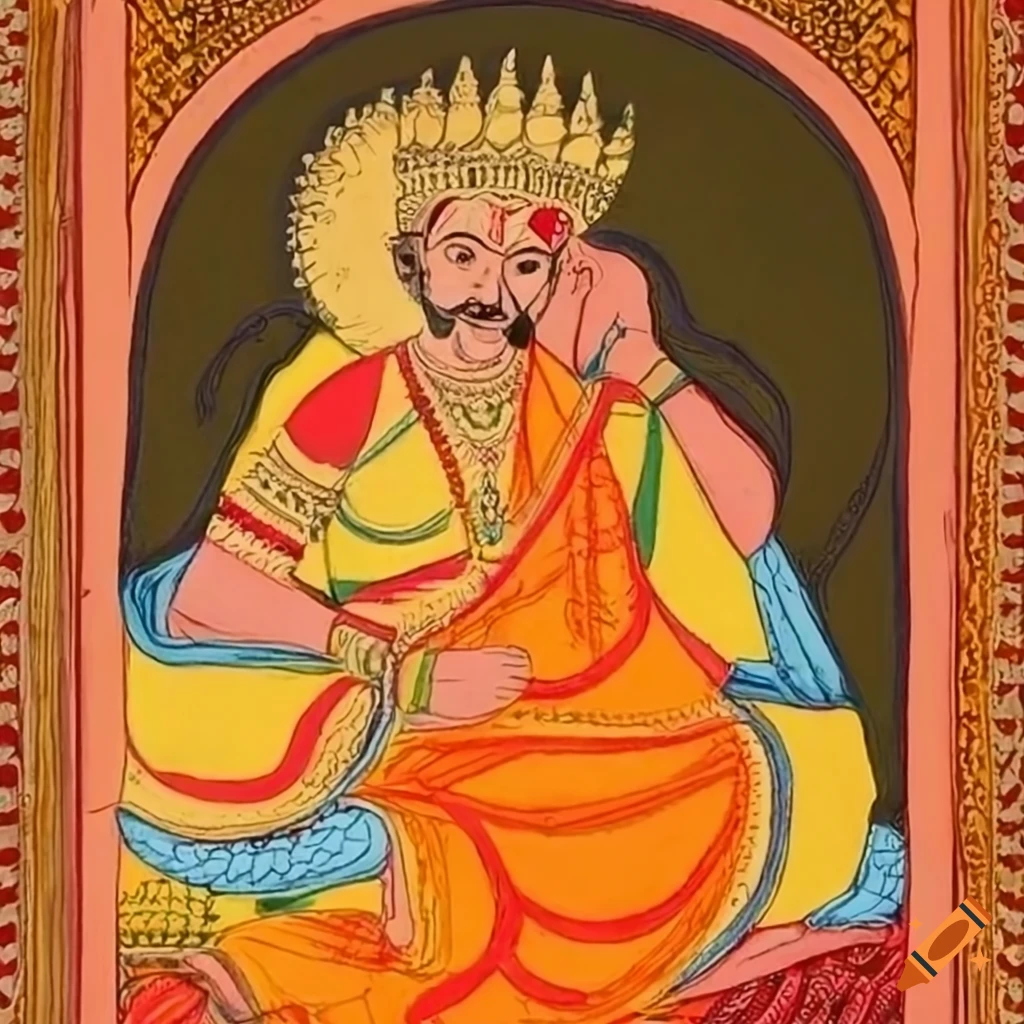 Line drawing of king rajendra supporting sujani artisans