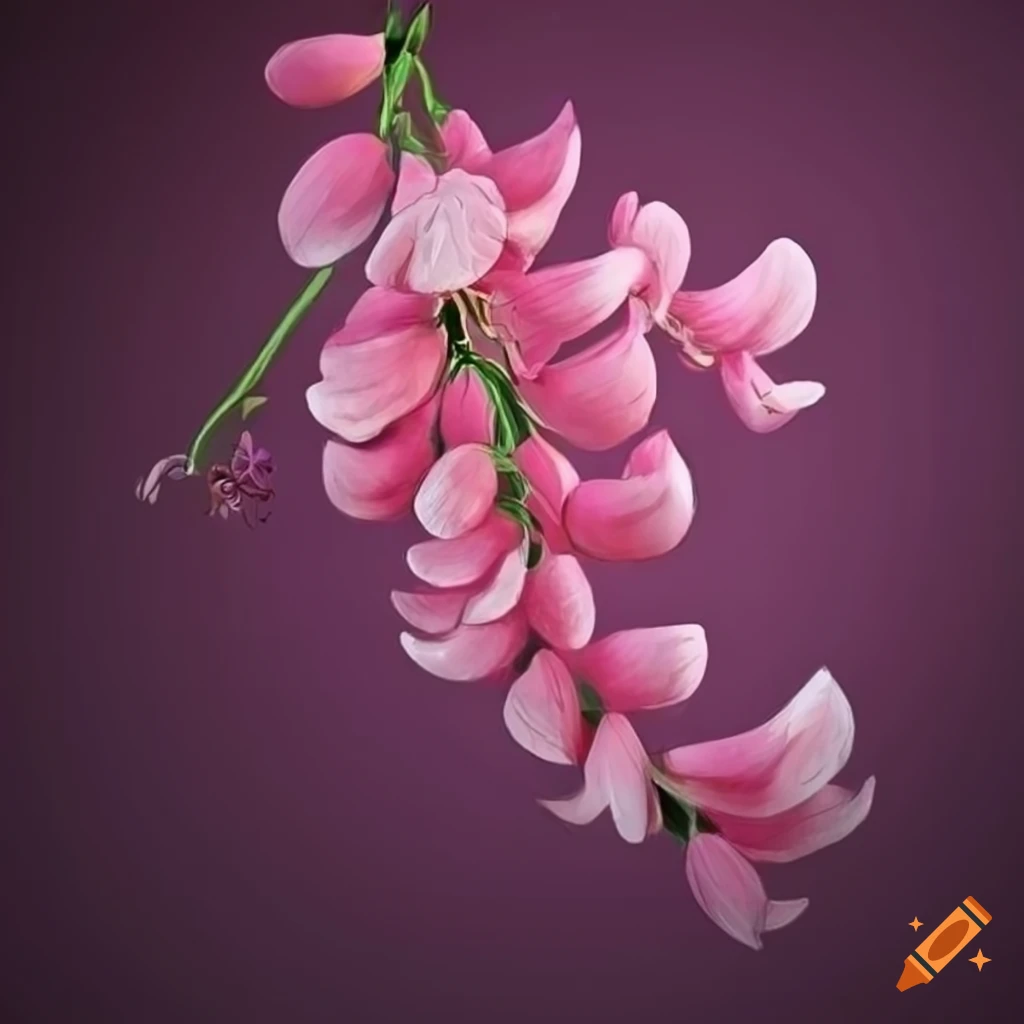 Botanical illustration of a pink robinia flower