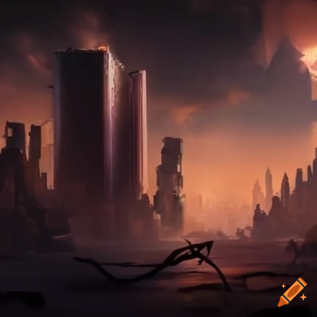 Dystopian scenery with an android